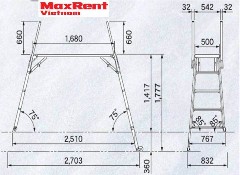 Thang Nhôm Xếp 1800 - SKY-18-4 - Nakao - Rent Việt Nam